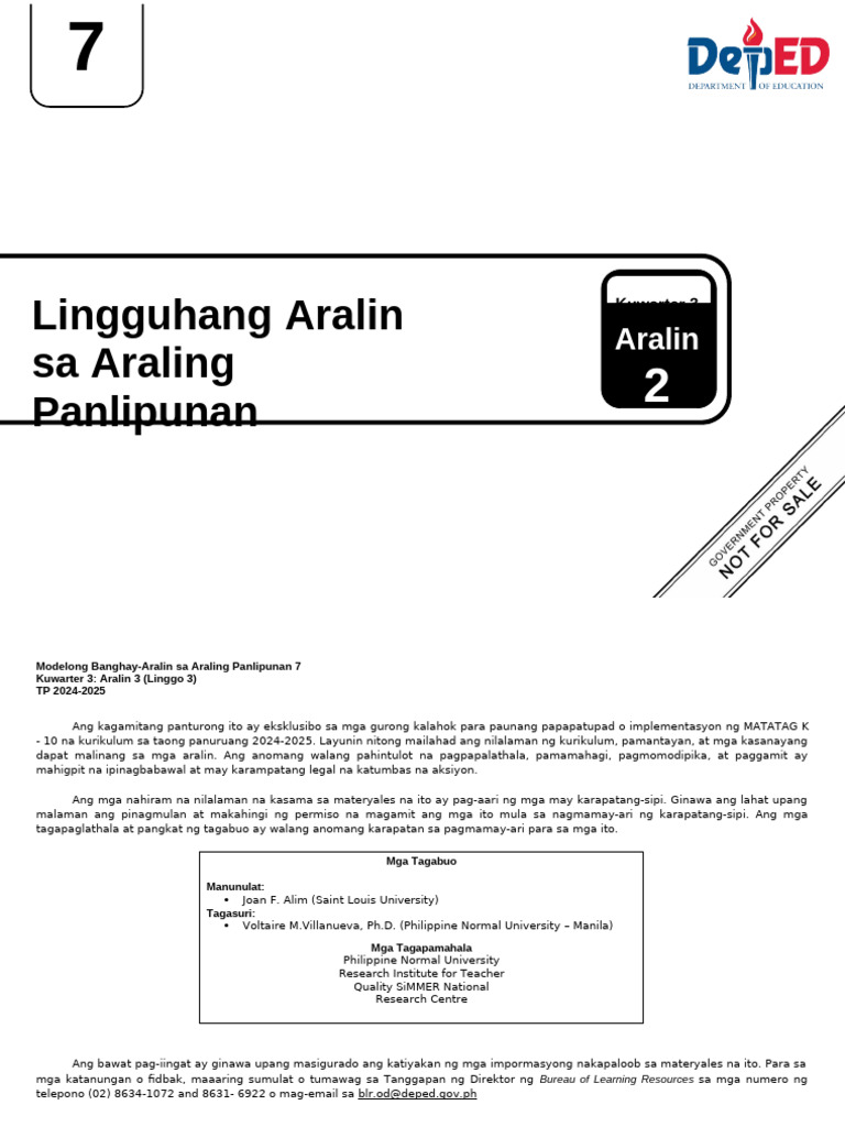 LE Q3 AP-7 Aralin-2 Linggo-3 | PDF