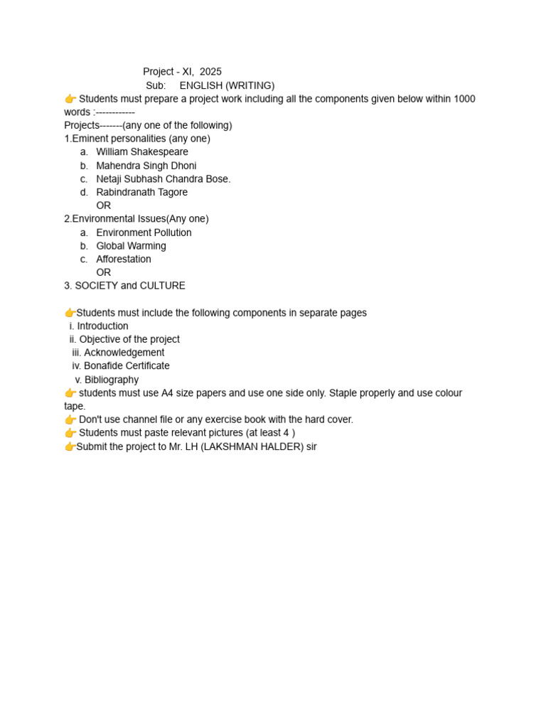 Project - XI, 2025 LH | PDF