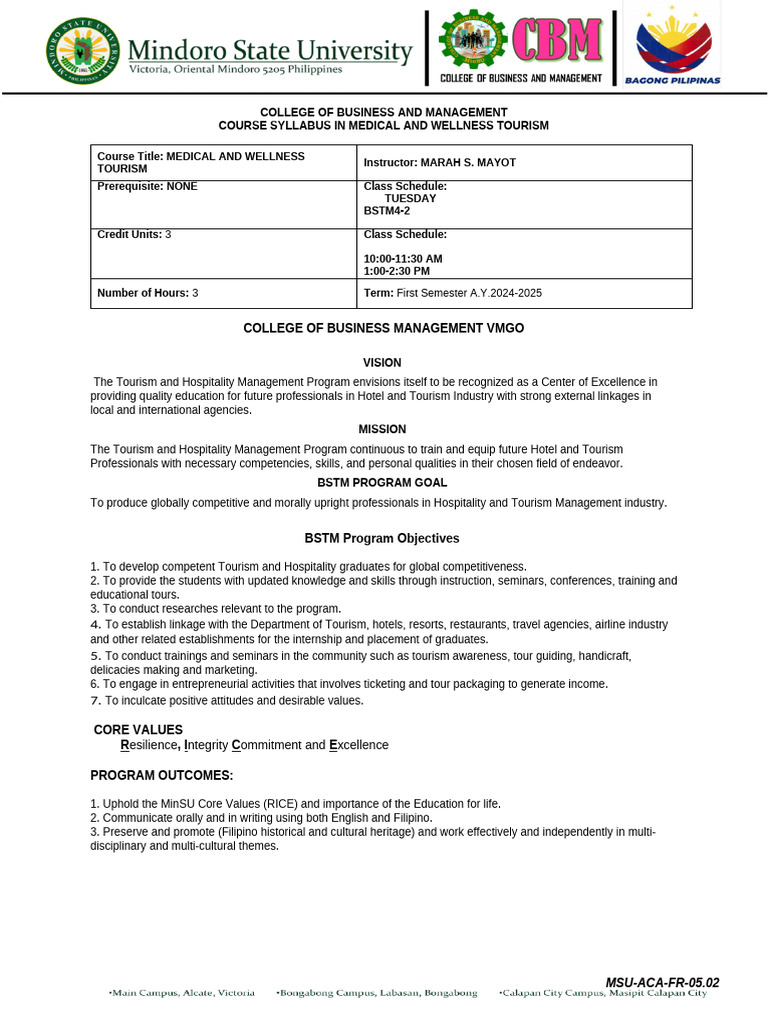 Medical and Wellness Tourism Syllabus | PDF | Tourism | Evaluation