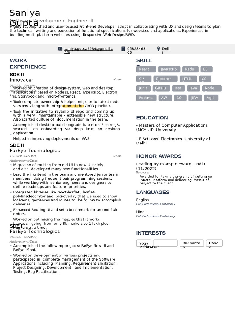Saniya_Resume | PDF | Computer Engineering | Systems Architecture