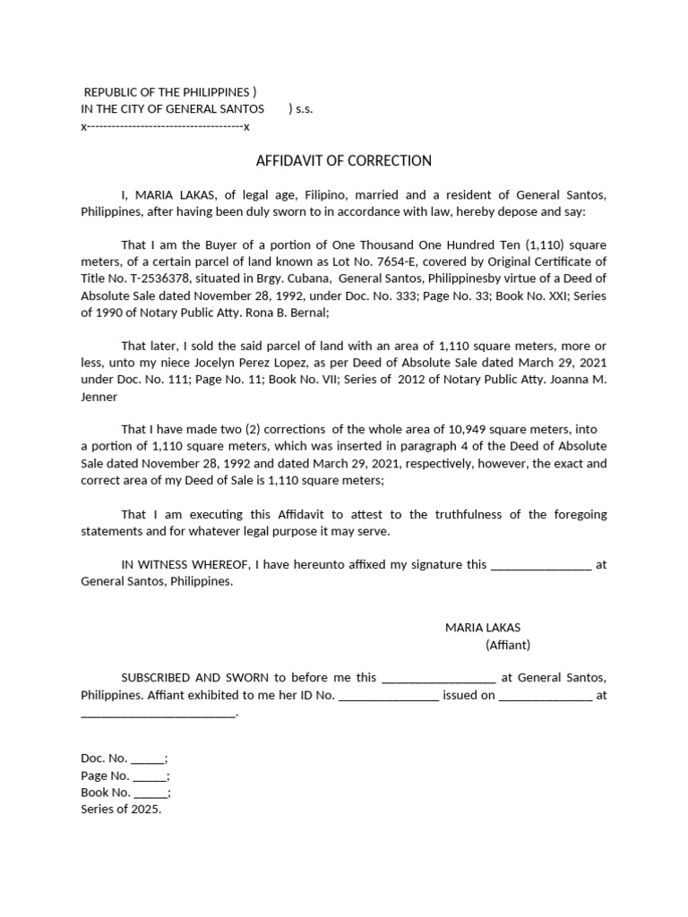 Affidavit of Correction | PDF