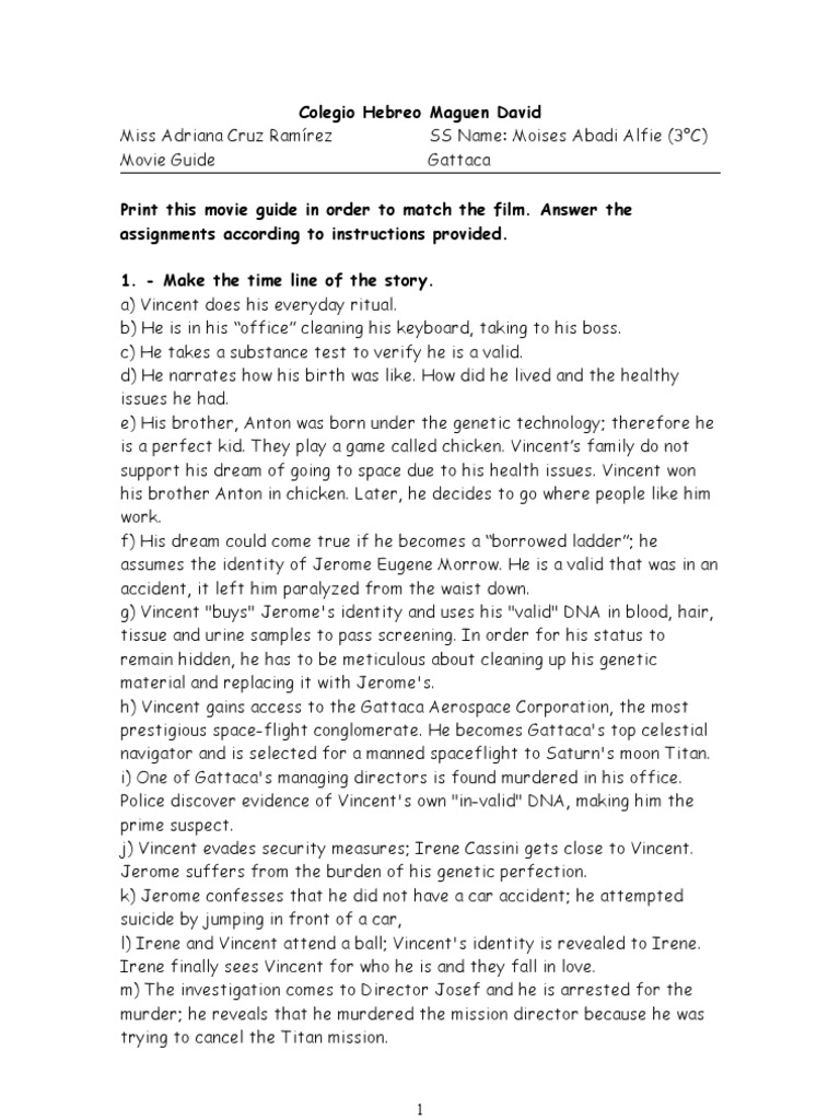 Gattaca Movie Guide | PDF | Wellness | Medical