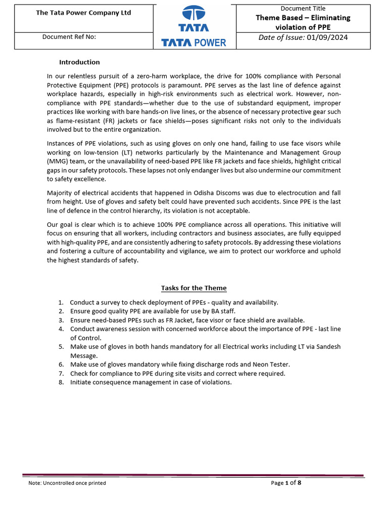 Ensuring 100% PPE Compliance at Tata Power | PDF | Personal Protective ...