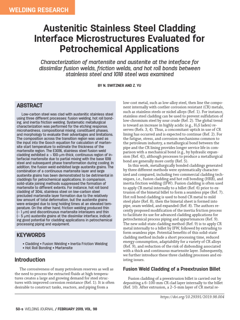 Austenitic Stainless Steel Cladding Interface Microstructures Evaluated For Petrochemicals ...