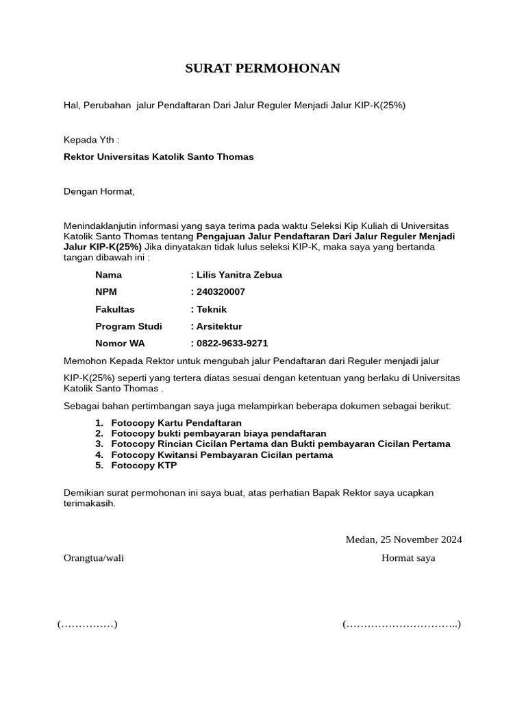 Surat Permohonan Potongan | PDF