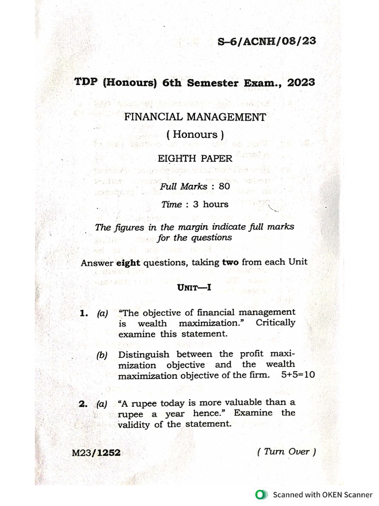 Financial Management H 2023 Tu | PDF