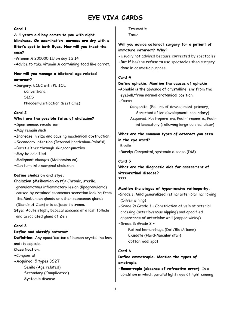 EYE VIVA CARDS | PDF | Cornea | Cataract