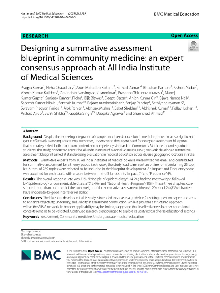 Designing A Summative Assessment Blueprint in Community Medicine: An ...