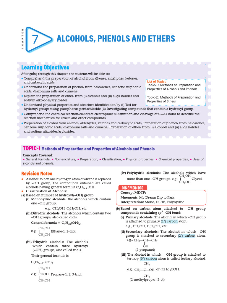 Alcohols & Phenols for Class XII | PDF | Ether | Ester