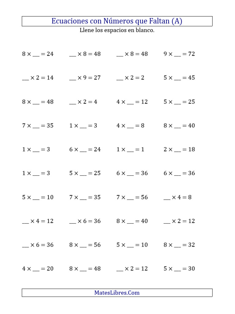 Ecuaciones de Multiplicación con Espacios | PDF