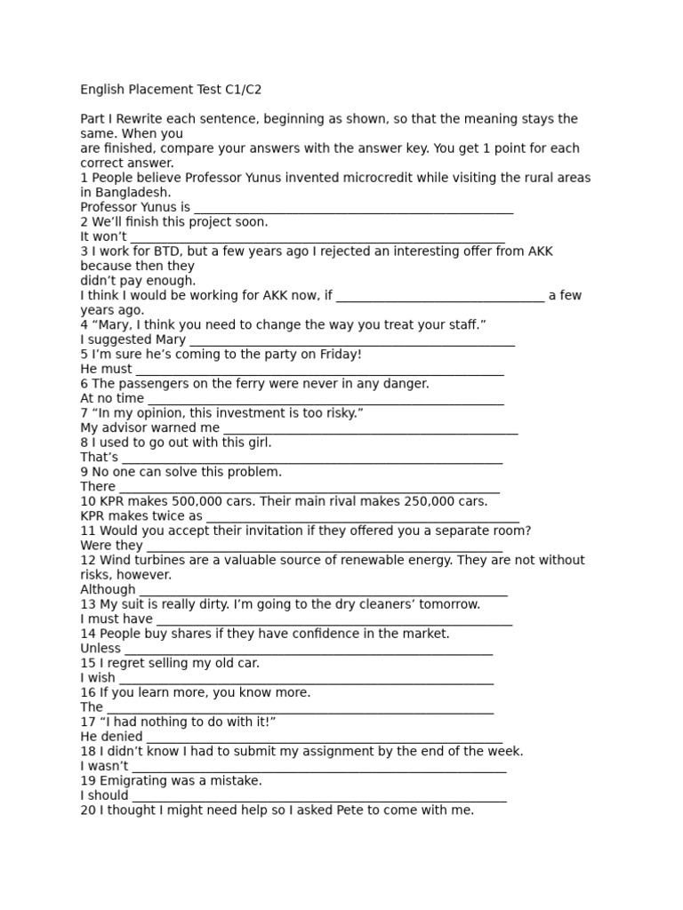 English Placement Test C1 | PDF