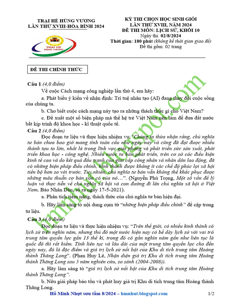 Đề Thhv Xviii 2024 Hoà Bình | PDF