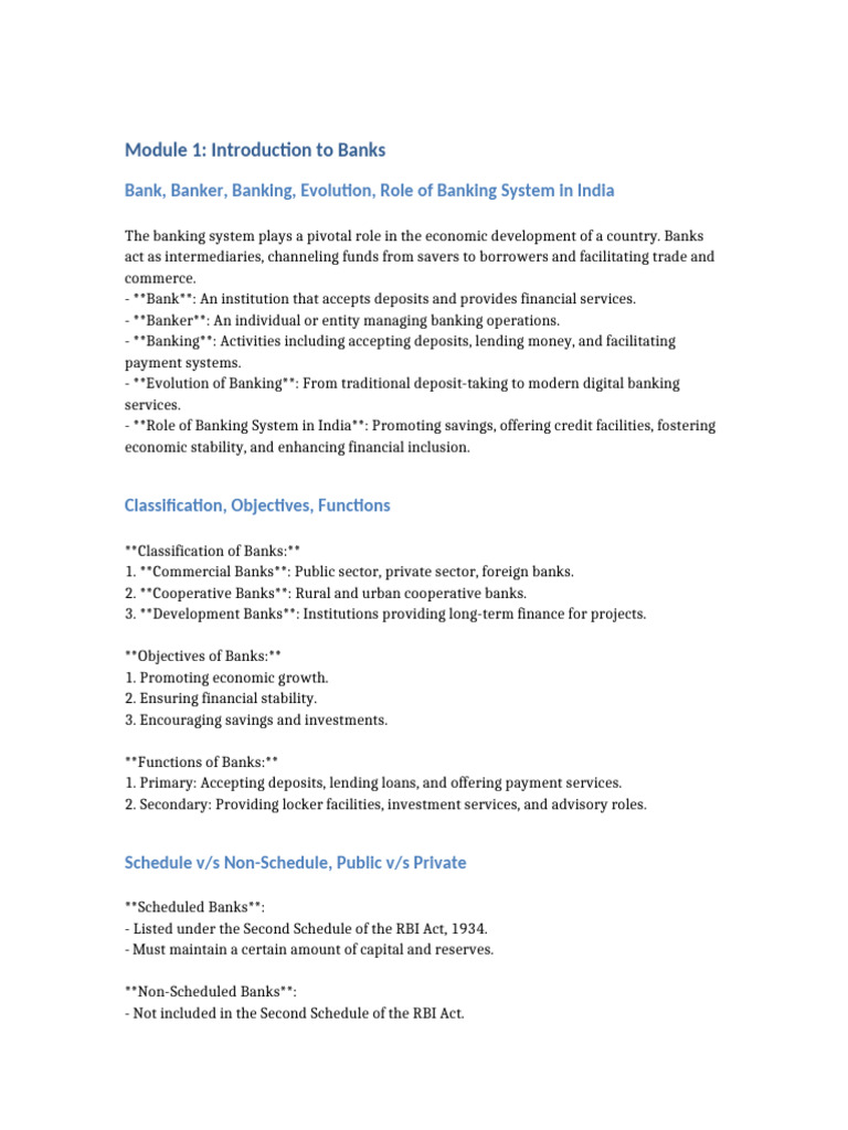 Introduction To Banks Module1 Pdf Banks Reserve Bank Of India