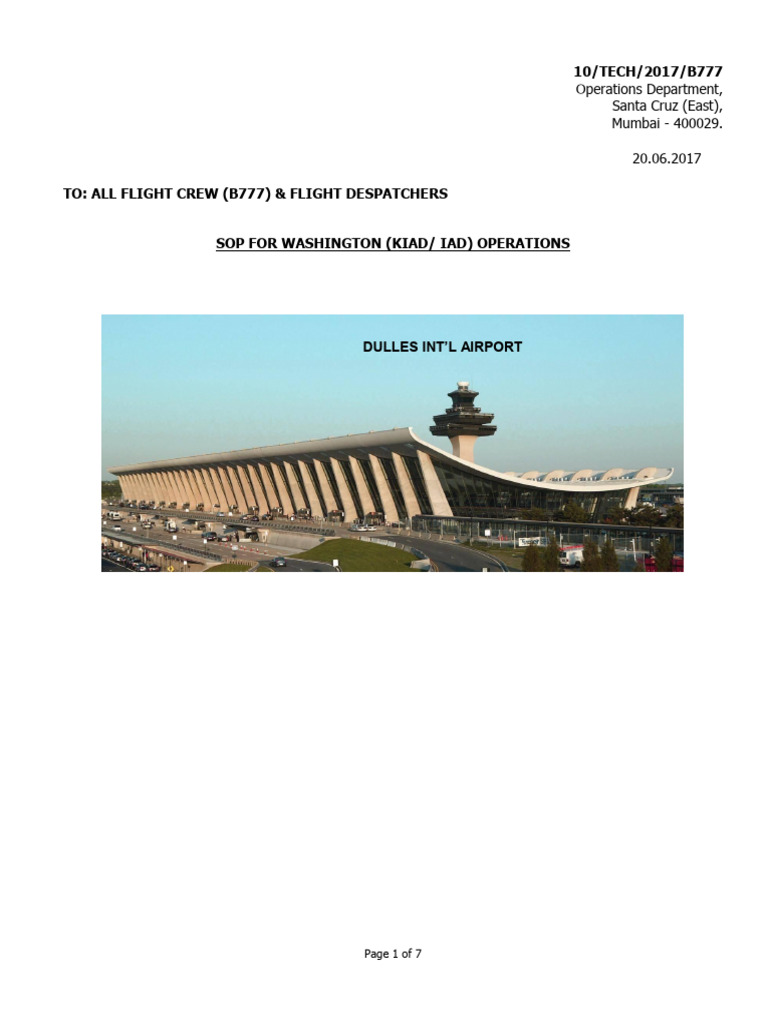 SOP - Washington Operations | PDF | Air Traffic Control | Airport