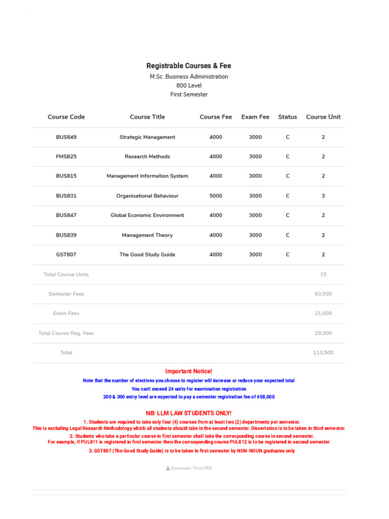 Registrable Courses & Fee | PDF