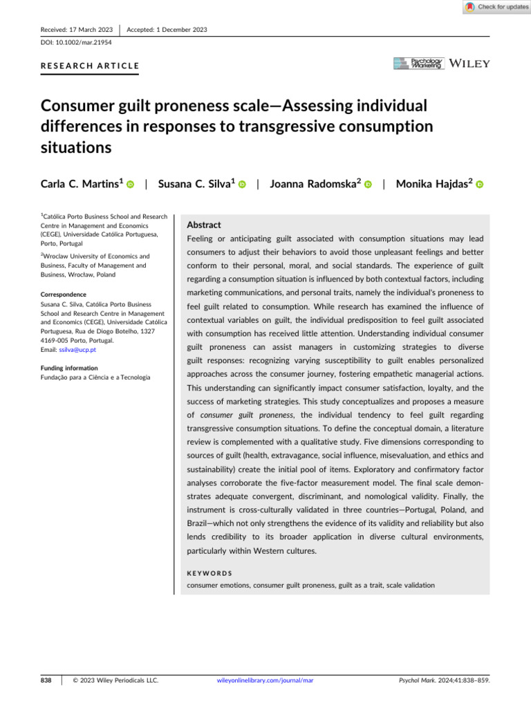 Consumer Guilt Proneness Scale Assessing Individual Differences in ...