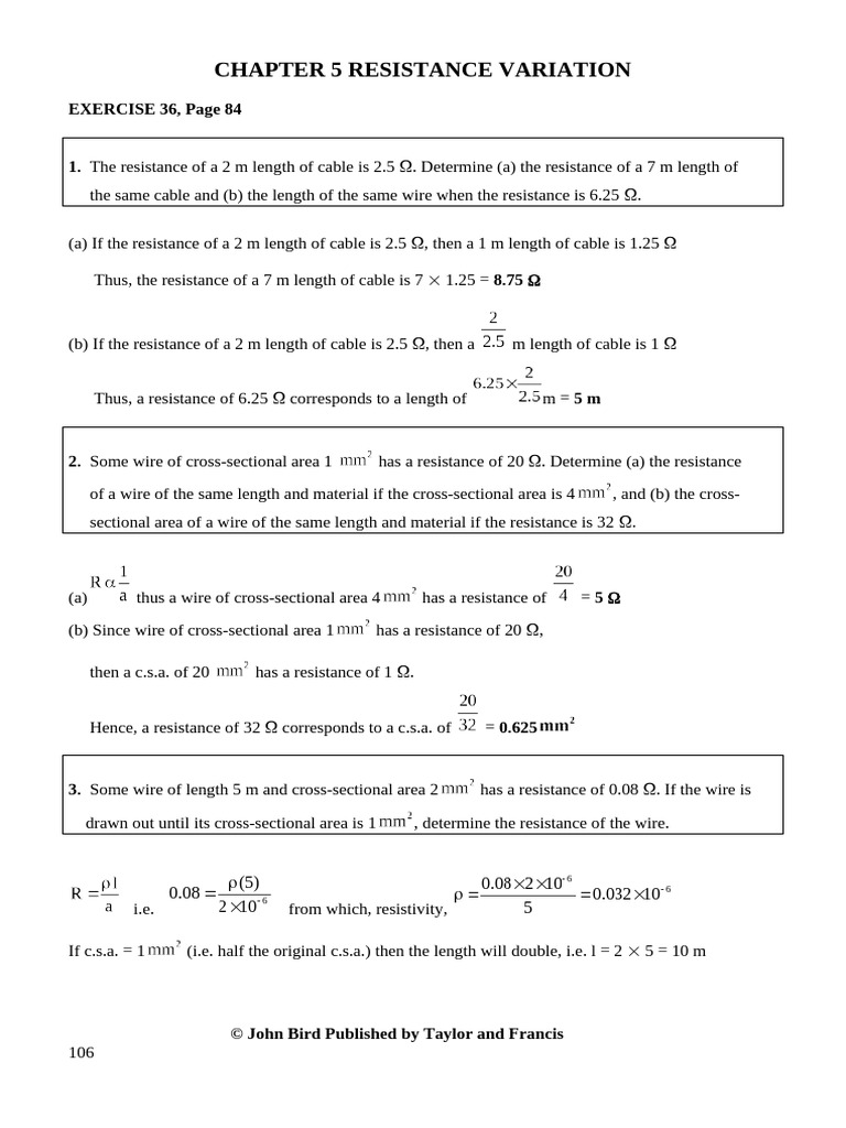Resistance Variation Exercises and Solutions | PDF | Electrical ...