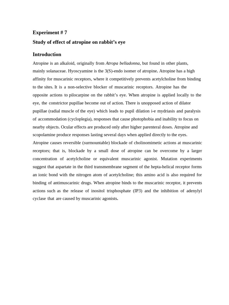 Atropine Effect On Rabbit Eye | PDF | Neurochemistry