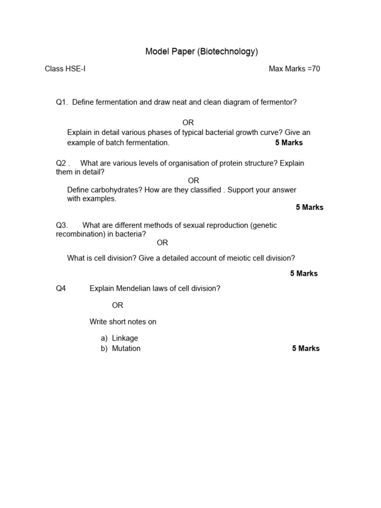 Biotech Mod Al Test Paper 11 TH | PDF | Cell (Biology) | Fermentation