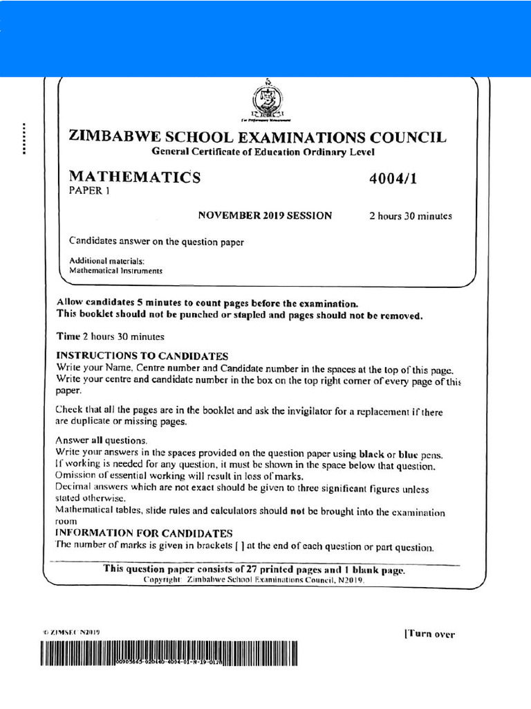 N 2019 P1 Maths O Level | PDF