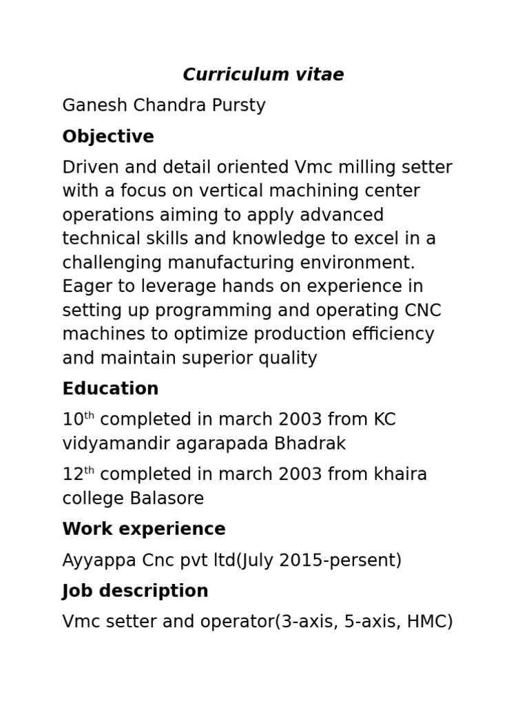 Objective: Curriculum Vitae | PDF