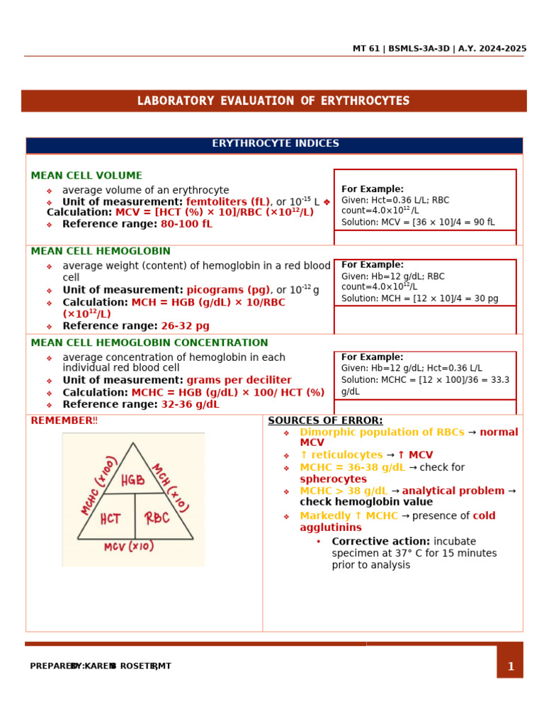 Erythrocyte Indices and Calculations | PDF | Anemia | Red Blood Cell