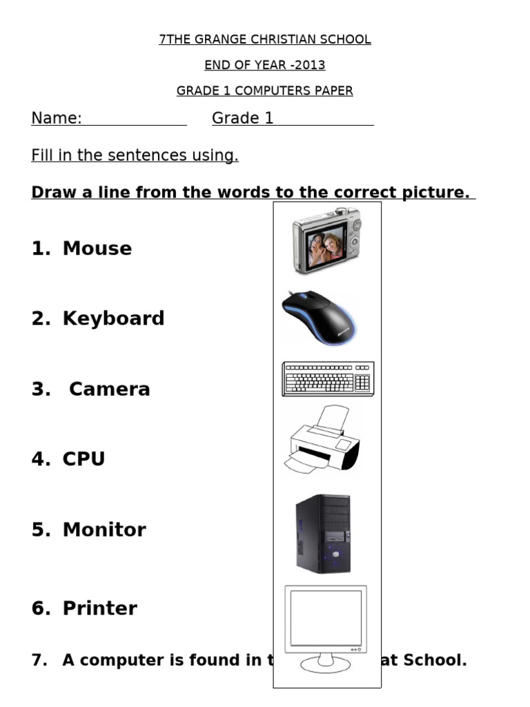 Computers Grade 1 End of Year-1 | PDF