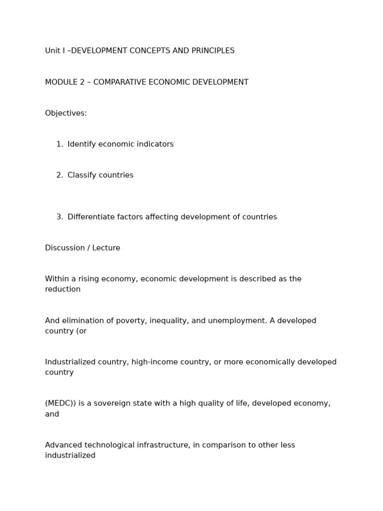 Economic Development Lesson 2 | PDF | Developing Country | Gross ...