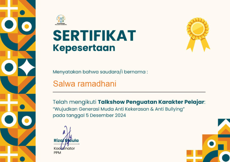 Salwa Ramadhani E-Sertifikat Talkshow | PDF
