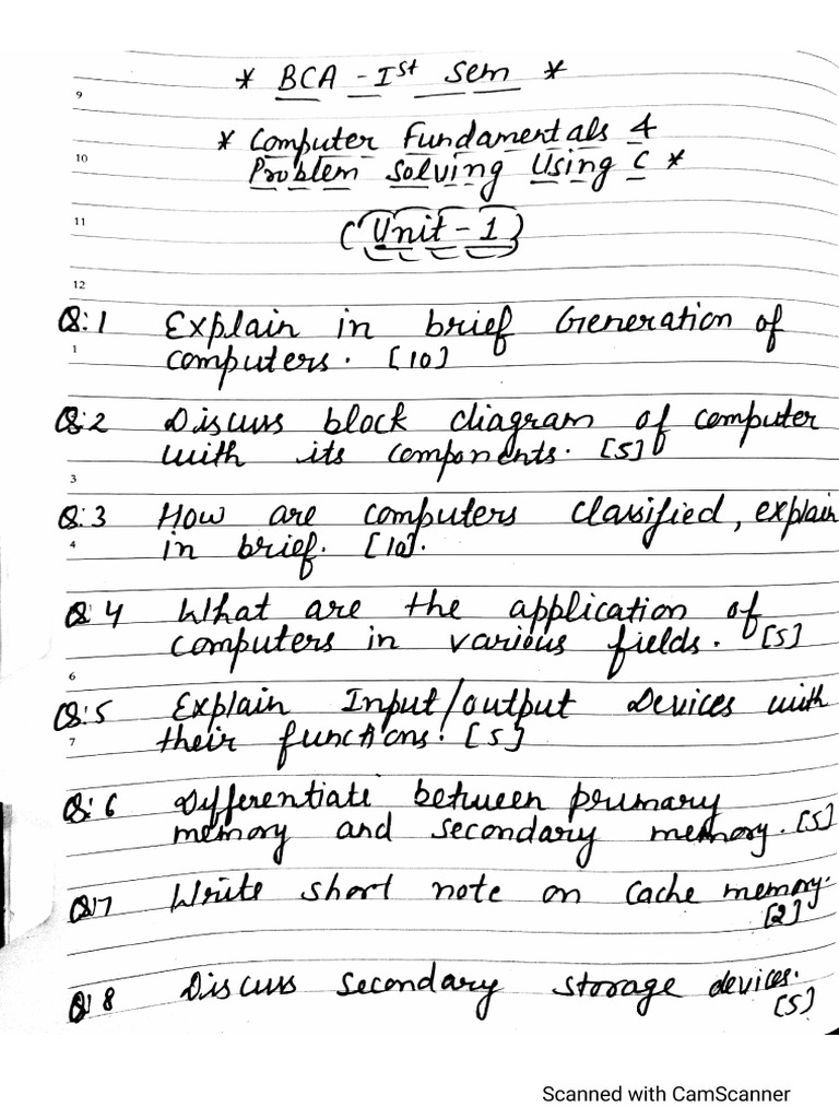 Unit 1 (Computer Fundamentals & Problem Solving Using C) Important Qns ...