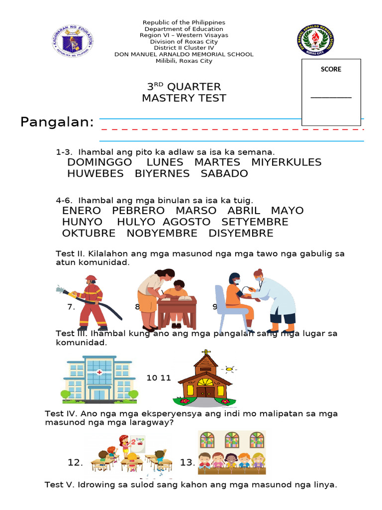 Third Quarter Melc Based Kindergarten Exam | PDF