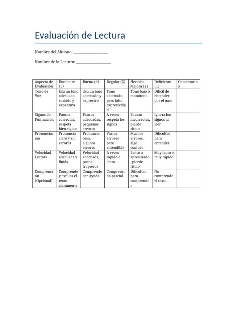 Evaluacion de Lectura Primaria | PDF