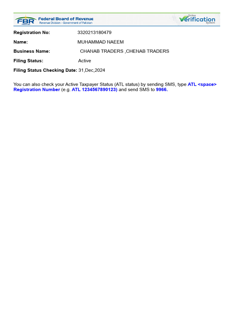 Check Active Taxpayer Status via SMS | PDF