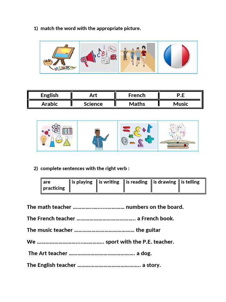 Educational Verb and Picture Matching Activity | PDF