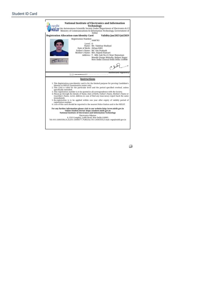 O Level ID Card | PDF | Access Control | Authentication