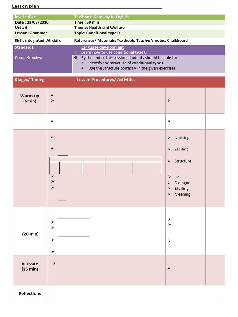 1 Bac Health and Welfare Grammar Cond T 0 | PDF | Sentence (Linguistics ...