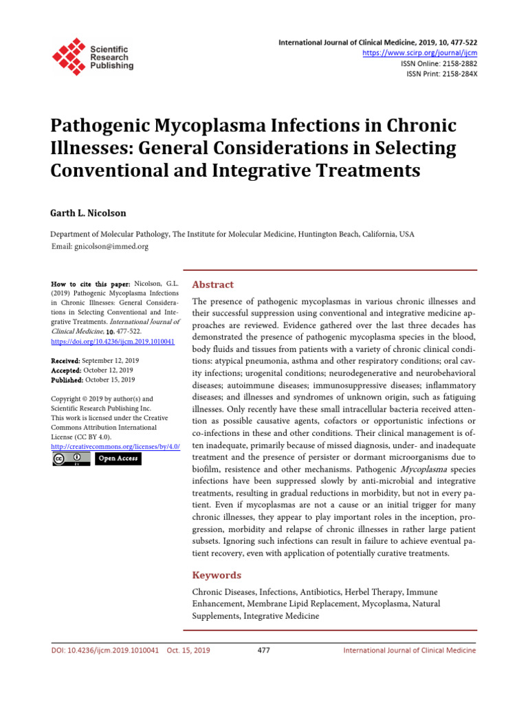 Pathogenic Mycoplasma Infections in Chronic Illnesses -General ...