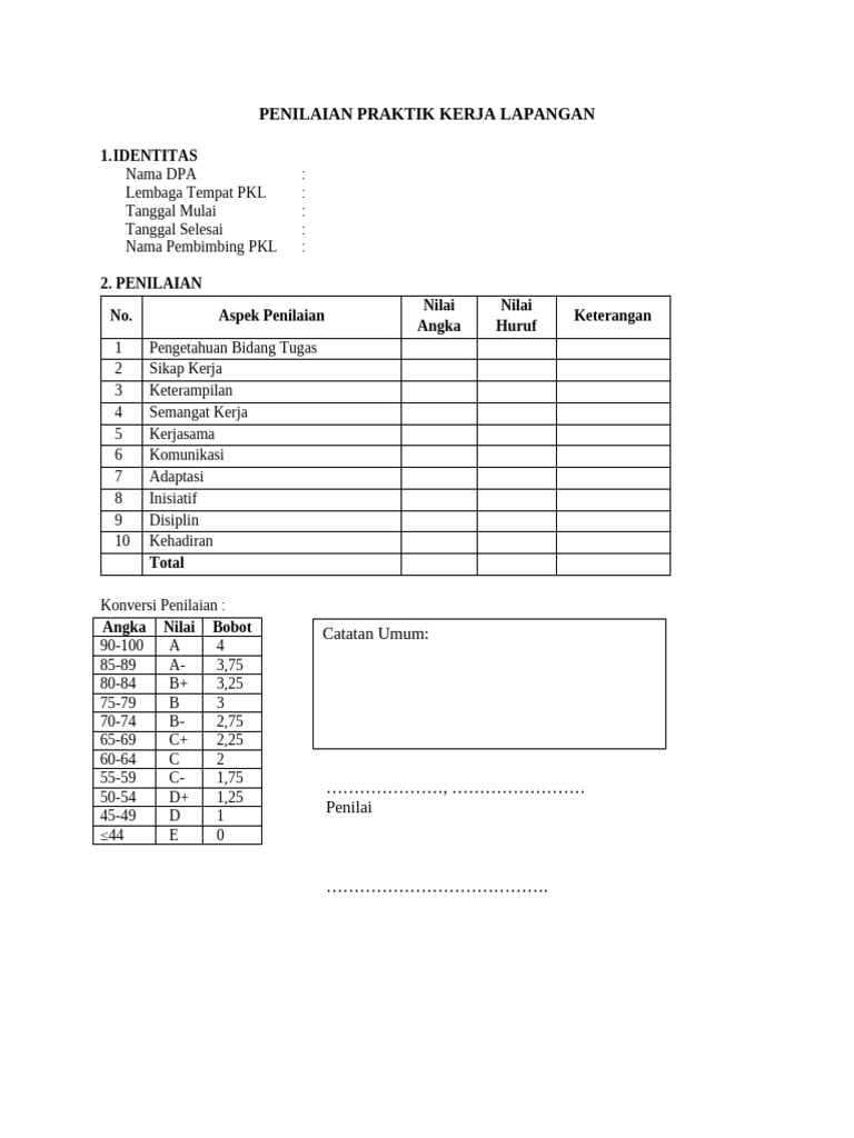 Form. PENILAIAN MAGANG OPERASIONAL-PKL | PDF
