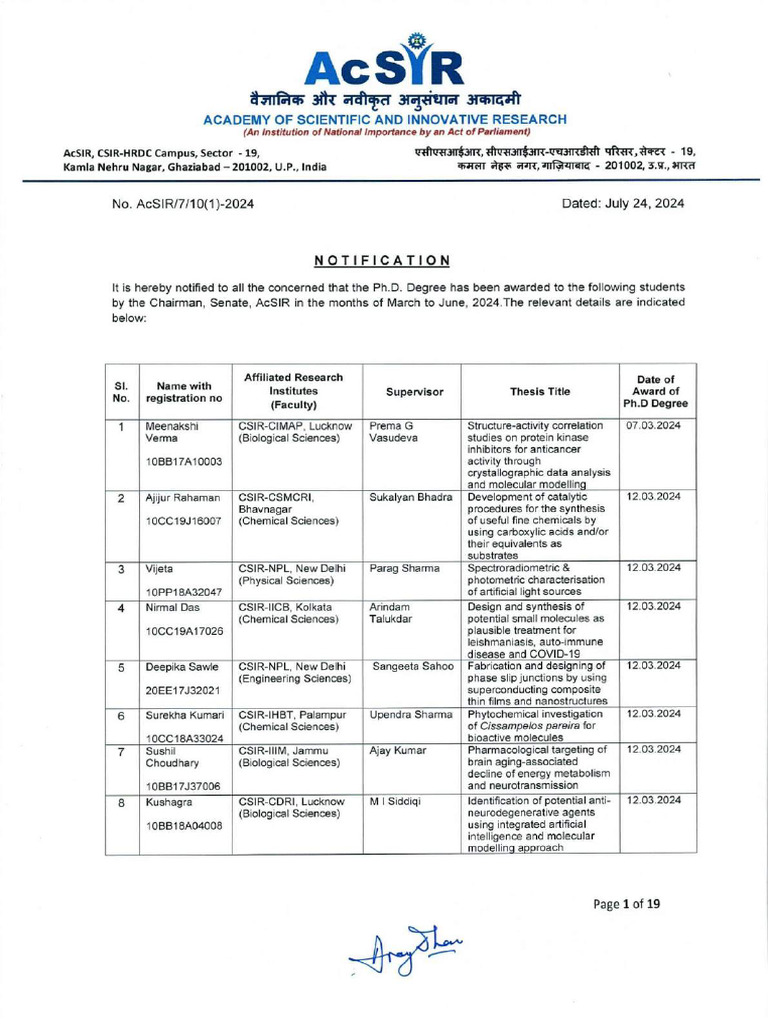 AcSIR PHD Notification - March June 2024 Compressed | PDF