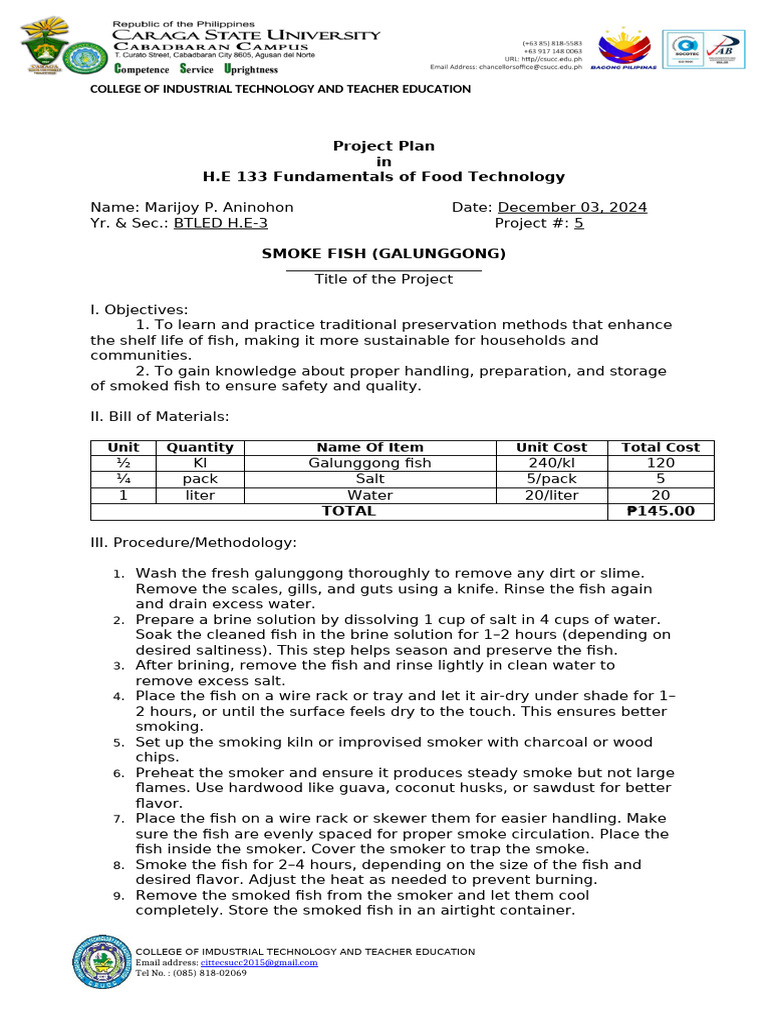 Smoking Project Plan | PDF | Smoking (Cooking) | Water