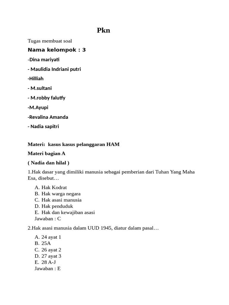 Soal PKN 12 Mia 1 | PDF