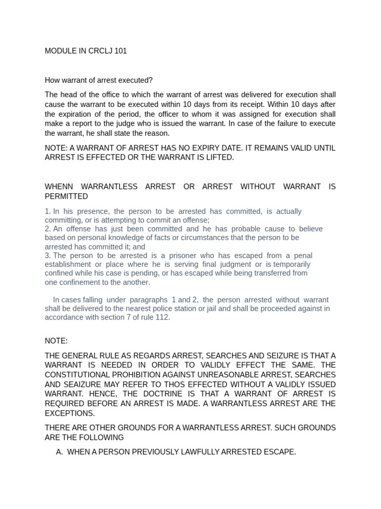Arrest and Search Warrant Procedures | PDF | Search Warrant | Search ...