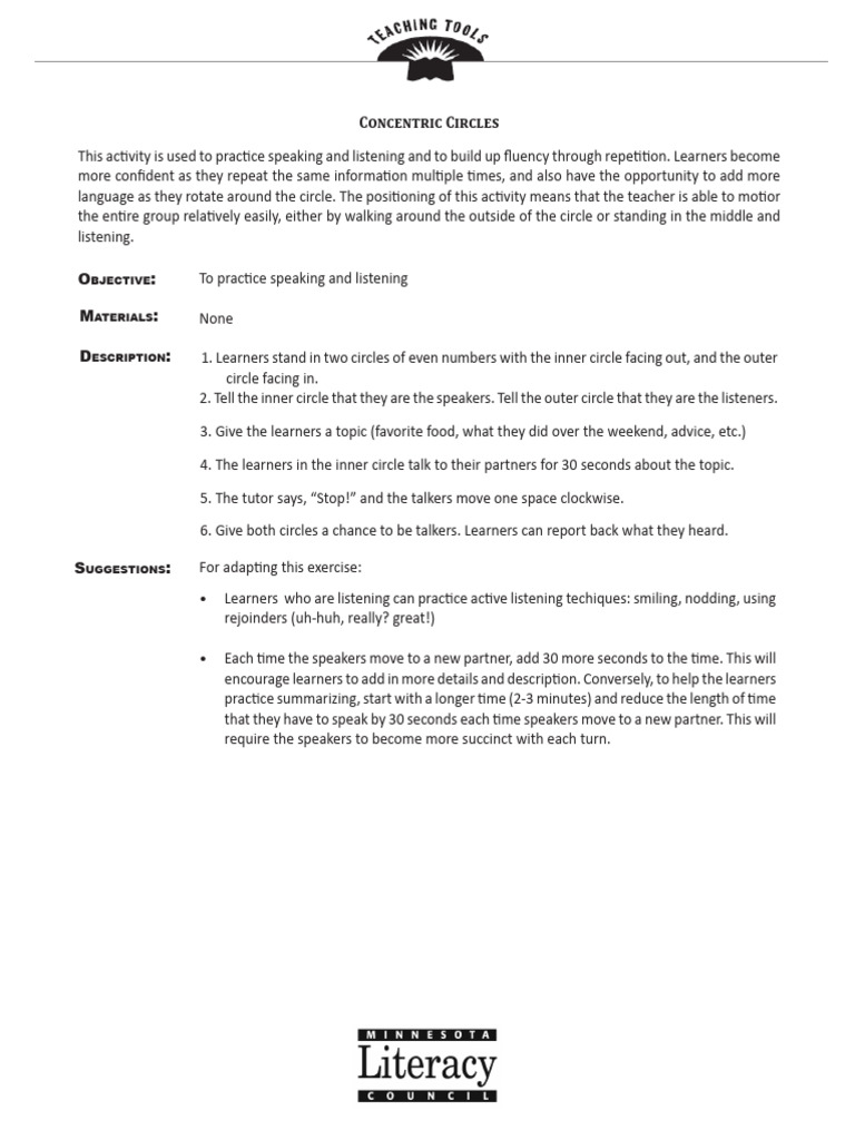 Speaking Fluency Circle Activity | PDF