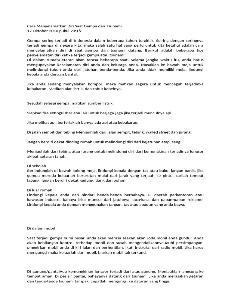 Cara Menyelamatkan Diri Saat Gempa Dan Tsunami | PDF