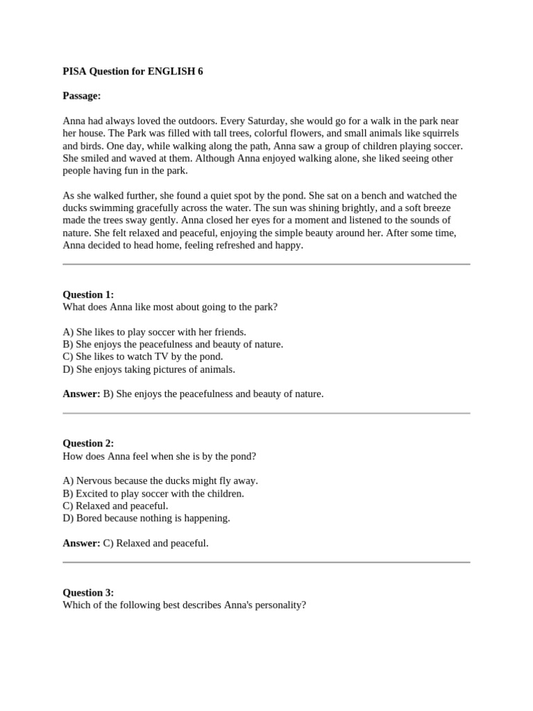 PISA Question For ENGLISH 6 | PDF