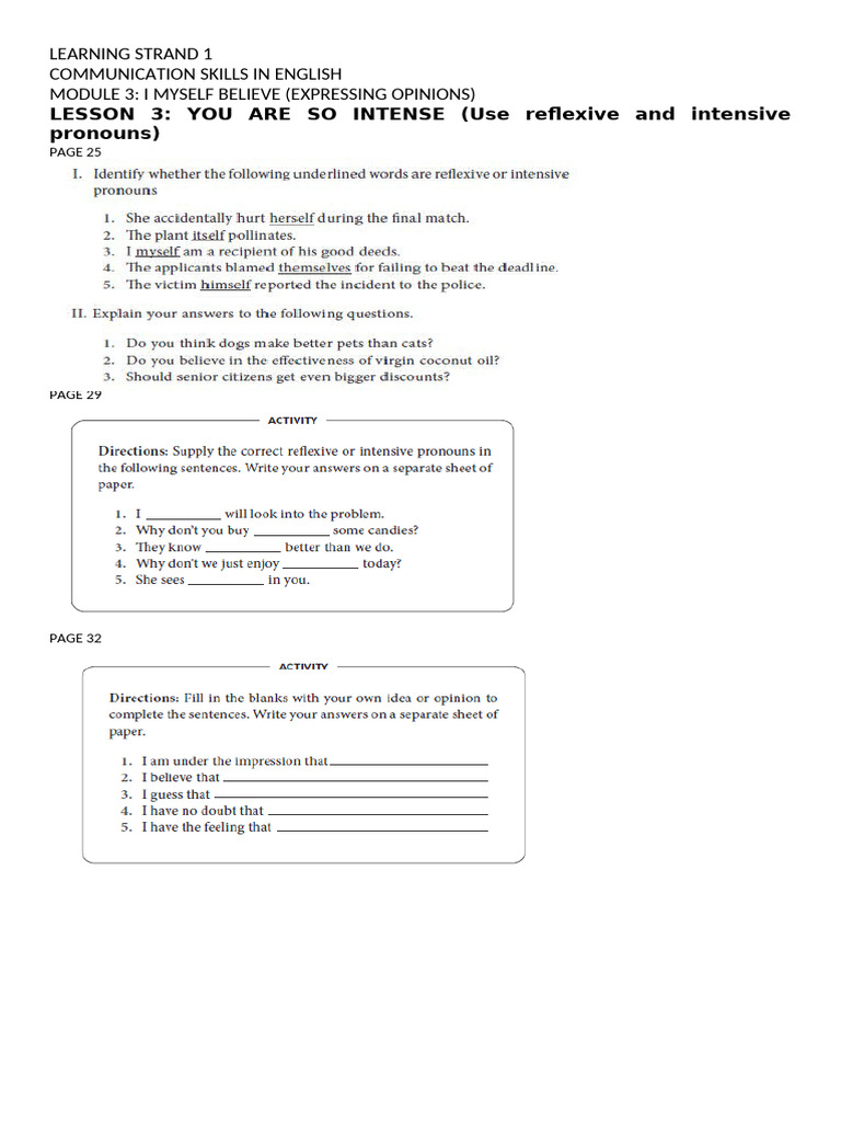 LEARNING STRAND 1 ENGLISH MODULE 3 LESSON 3 | PDF