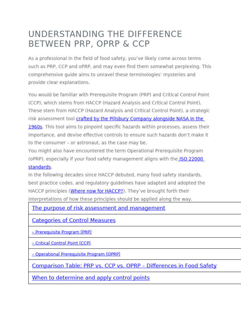 Food Safety Controls Simplified | PDF | Hazard Analysis And Critical ...