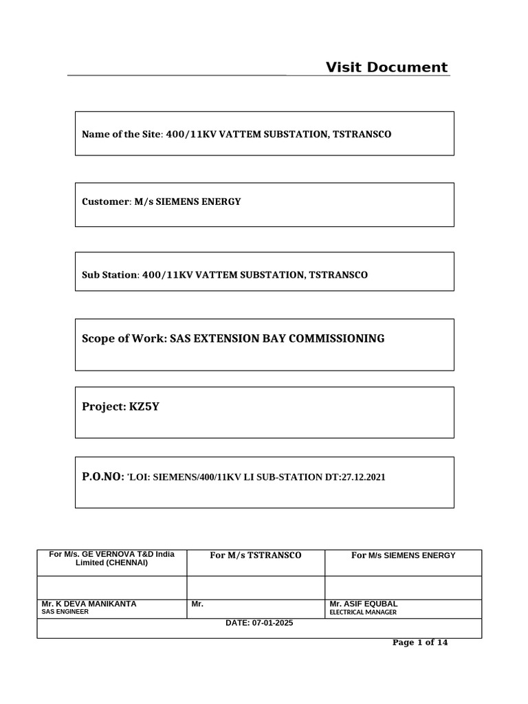 MODIFIED - Draft - MOM 400 - 11KV VATTEM SUBSTATION - TSTRANSCO | PDF | Electrical Substation ...