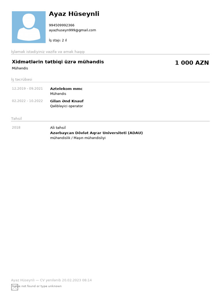 Ayaz Huseynli Xidmetlerin Tetbiqi Uzre Muhendis | PDF