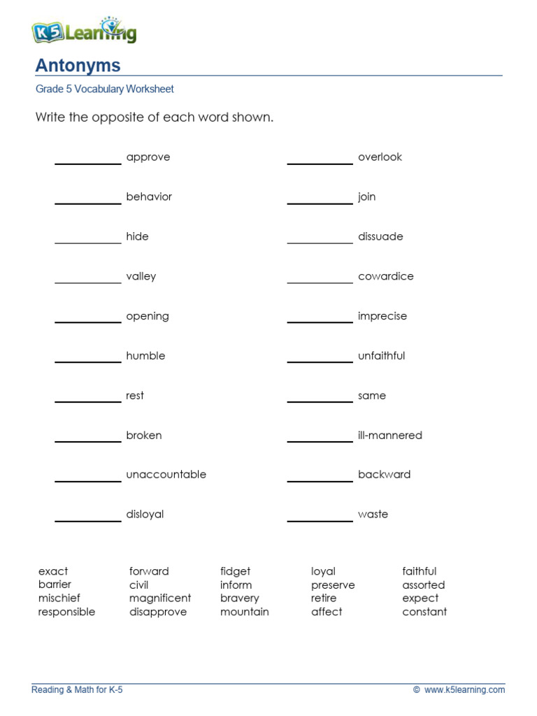 5th-grade-antonyms-2 | PDF | Lexical Semantics | Lexicology